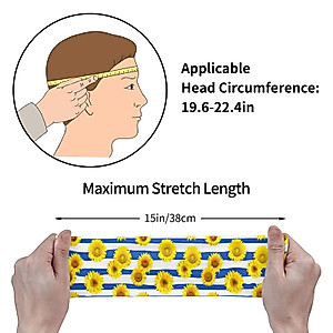 Docsckus Unisex Wide Elastic Headbands, Stretch Non Slip Turban, Sweat Wicking Hair Bands Wrap for Yoga Running Sports Workout Sunflower