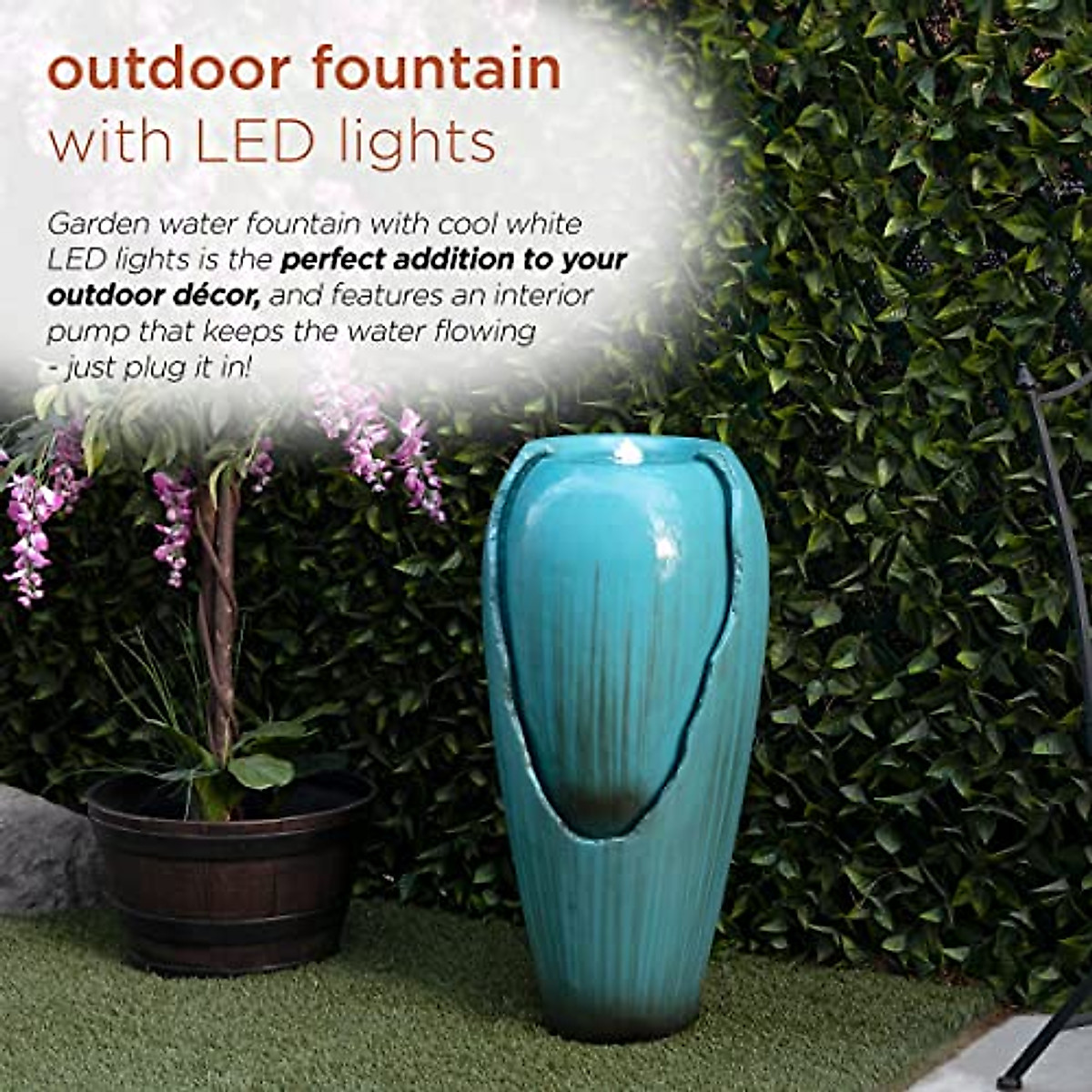 Alpine Corporation DIG100XS w/LED Light Water Jar Fountain, 32 Inch Tall, Turquoise