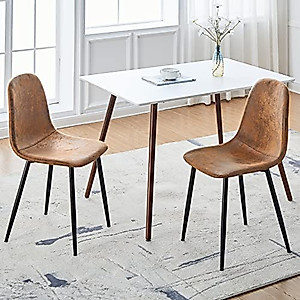HomyCasa Dining Chairs Set of 2, Modern Mid-Century Kitchen Dining Room Chairs Living Room Side Chairs with Metal Leg Suede Seat for Restaurant Lounge Farmhouse, Rustic Brown, 2PCS (Black)