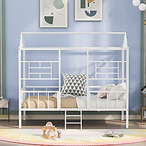 Bellemave House Bed Twin Size Kids Bed Frame Metal Platform Bed Frame, No Box Spring Needed, for Girls Boys (White)