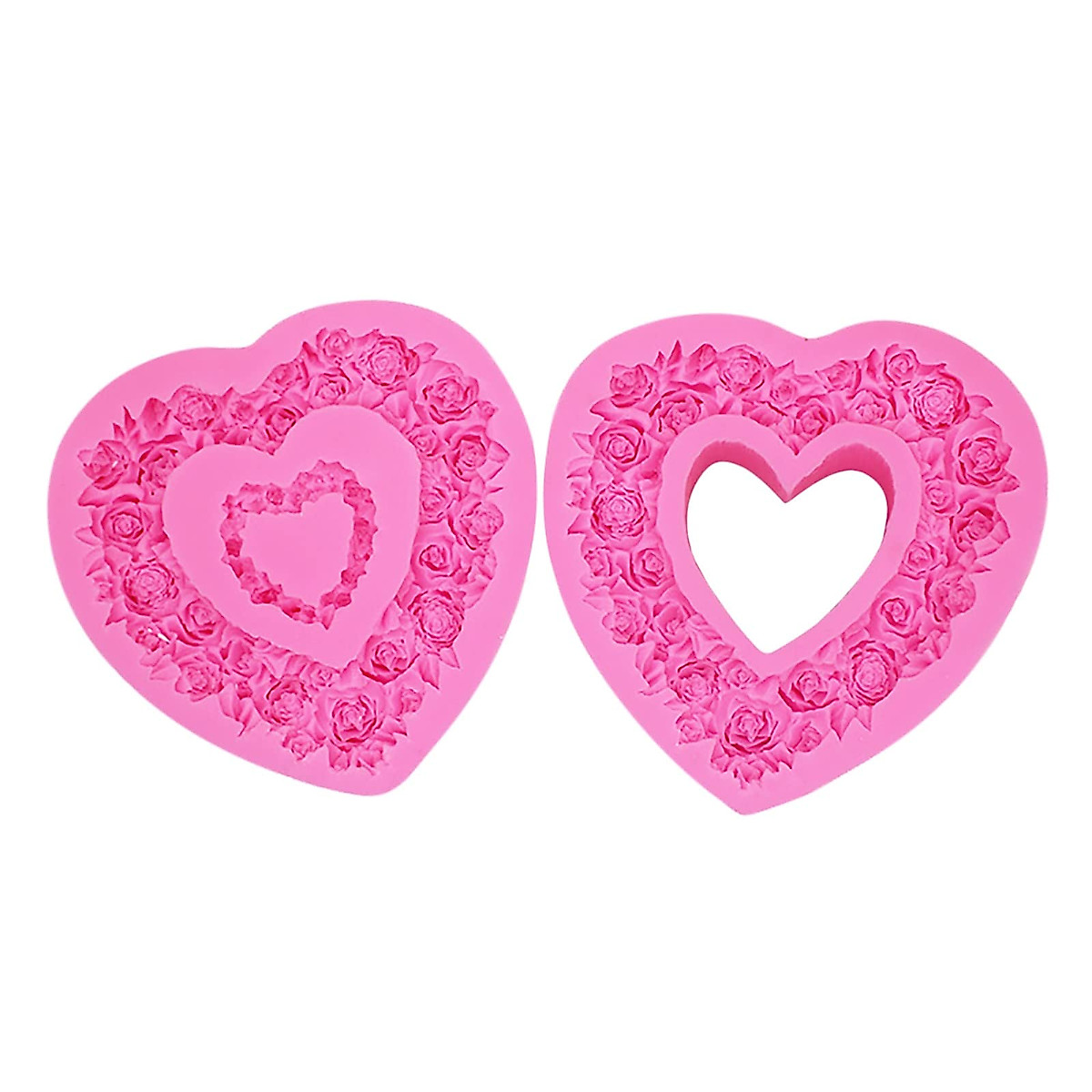Shan-S Valentine Silicone Molds,3D Heart Rose Chocolate Molds,Fondant Mold Embossed Love Garland Mould, Heart Wreath Mould,DIY Cake Decoration Mousse Cheesecake Desserts Model Baking Pastry Tool,Pink