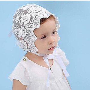 Baby Little Kids Toddlers Breathable Lacy Bonnet Eyelet Cotton Adjustable Sun Protection Hat (White-4)