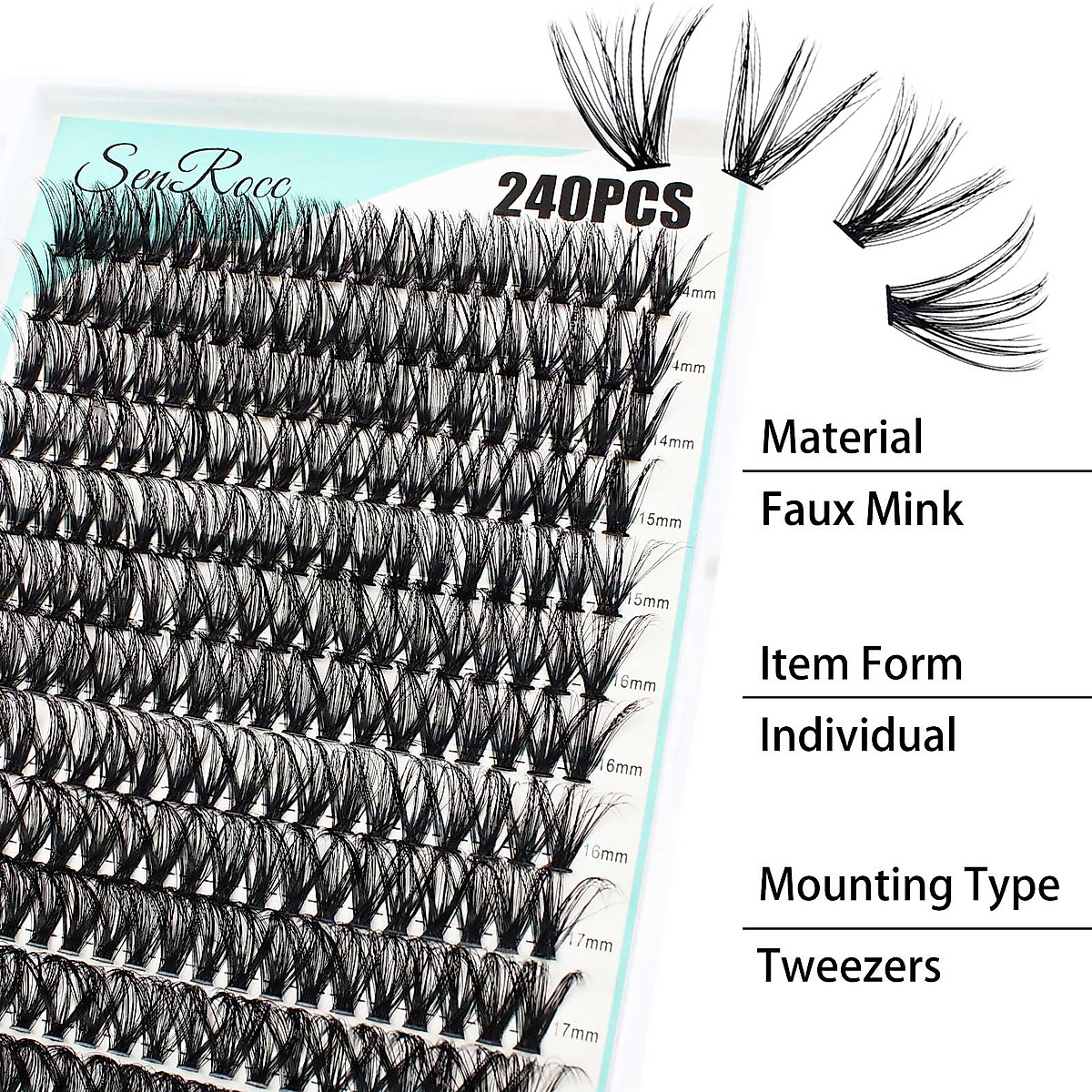 Individual Lashes 14-18mm 240pcs Cluster Lashes D Curl Natural Look Mixed Tray DIY Eyelash Extension Volume Lash Clusters Eyelashes Long 0.07 Individual Lash Extensions (40D-0.07D-14-18mm)