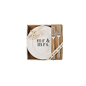 Mud Pie Mrs. Cake Set, plate 8" dia | fork 8", White