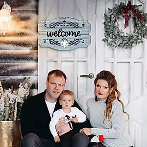 Jetec Welcome Door Sign Christmas Decor Fall Sign Seasonal Front Door Rustic Wood Welcome Notation Wall Hanging Porch Easter Interchangeable 14 x 9 Inch(White with Black Letters)