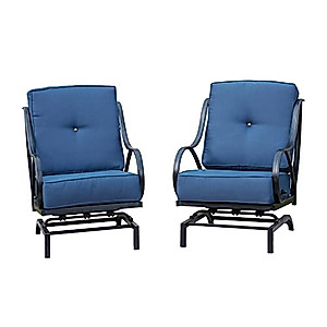 LOKATSE HOME 2 Piece Patio Outdoor Dining Chair Bistro Conversation Set Metal Frame Furniture with Cushion, Blue