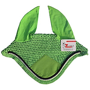 Zainee Sports Horse Ear Bonnet Ear Net Hat Fly Bonnet Hood Mask Fly Veil Full Hand Made Cotton Double Piping (Horse/Full, Lime Green)