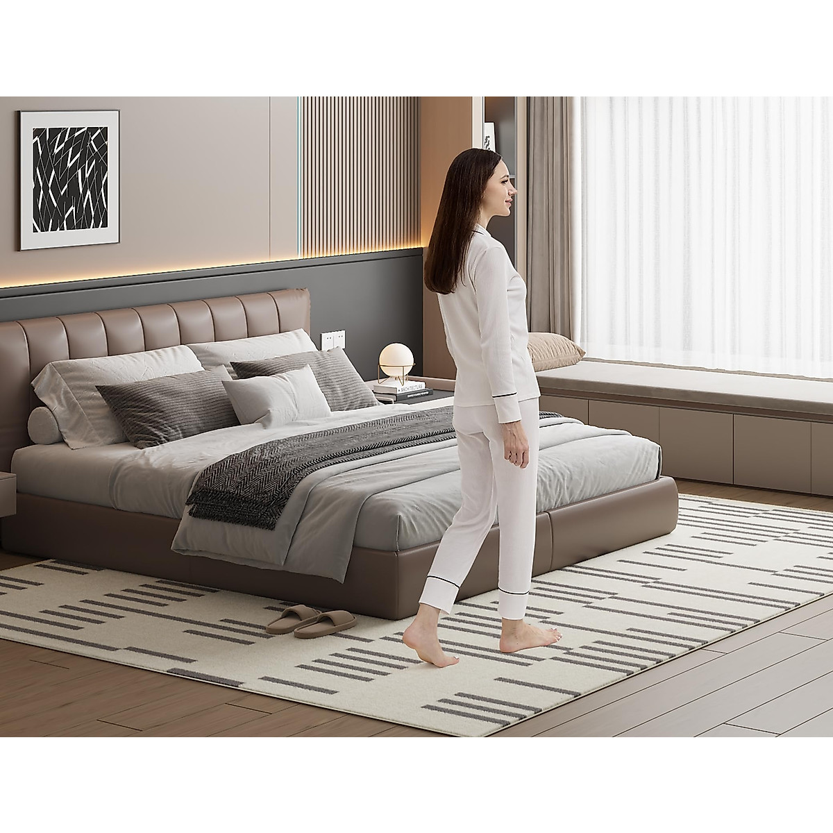 TTelephant Modern Machine Washable Area Rug 9x12, Spill-Proof Surface, Non-Slip Backing, Cozy Soft Faux Wool, Printed Living Room Rugs, Bedroom Rugs, Dining Room Rugs - Miro