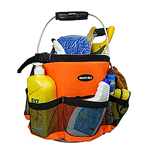 Bucket Idea Wash Tool Organizer for a 5 Gallon Bucket, Water-Resistant Mesh Pockets for Clean Supplier, Car Wash Supplier，Soap and Towel Holder Ring Included, (Orange)…