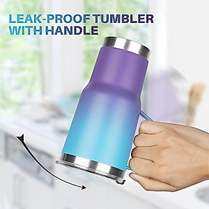 GUDEMAO 20 oz Tumbler with Handle, Stainless Steel Insulated Tumbler with Lid and Straw, Double Wall Vacuum Insulated Coffee Mug Tumbler, Insulated Coffee Thermal Cup for Cold and Hot（Blue Purple）