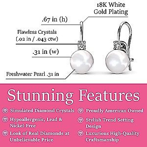 Cate & Chloe Cassie 18k White Gold Pearl Drop Earrings For Women | Women's Drop & Dangle Earrings With Crystals, Classic Pearl Earring Set, Fashion Earrings For Women, Hypoallergenic Earrings