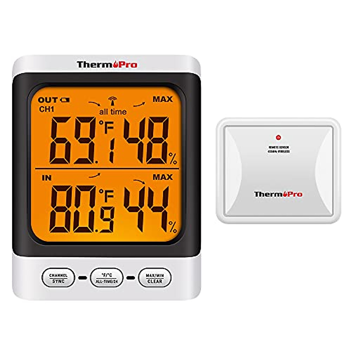 ThermoPro TP62 Indoor Outdoor Thermometer Wireless Weather Hygrometer, 200ft/60m Range Temperature Humidity Sensor, Backlight Indoor Room Thermometer for Home Greenhouse Garden