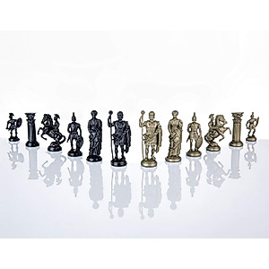 Plastic Chess Pieces RomanLegion 3 3/4", 9,6 cm Black & Gold - Weighted, Felted