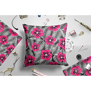 iiRov Summer Design Ink-Fuzed Decorative Throw Pillow - Tropical Summer Hot Pink Floral