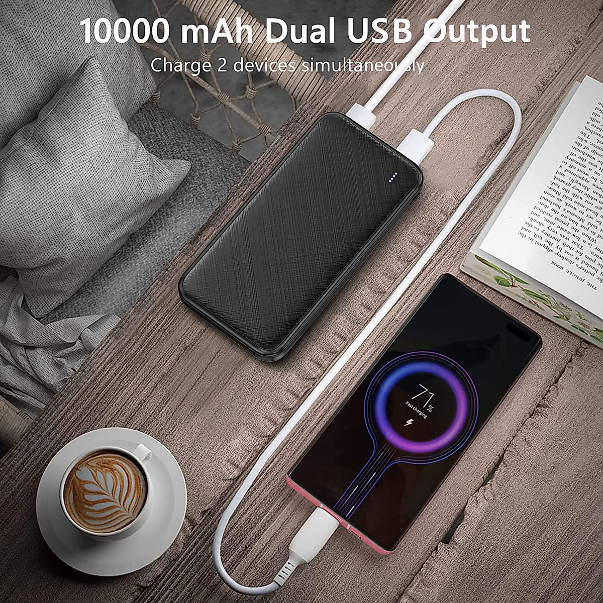 Fast Charging Power Bank 10000mAh, 5V 2.1A Small Portable Charger, USB C Mini Slim Battery Pack Powerbank for iPhone 15 14 13 12 Pro Max, Samsung Galaxy S23 S22 S21, Heated Vest / Jacket / Scarf, etc