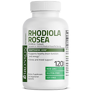 Bronson Rhodiola Rosea Vegetarian Capsules - Adaptogenic Herb - Brain, Stress & Mood Support - Non-GMO, 120 Count