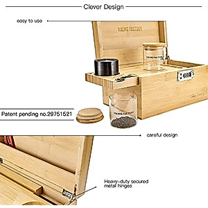 Viking Factory Decorative Box Set with Combination Lock - Premium Large Bamboo Storage Box Removable Tray Brush, Wooden Storage Roll Kit with All Accessories (Sliding Tray)