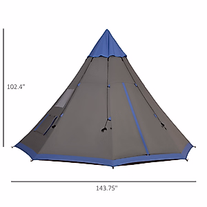 Outsunny 12Ft Camping Tent 6-7 Person 4 Season with 8 Mesh Windows, Outdoor Teepee Tent with Waterproof Material for Family and Friends Camping