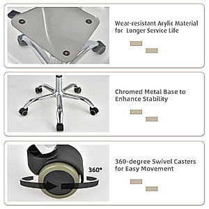 Giantex Acrylic Desk Chair, Clear Armless Office Rolling Chair, Height Adjustable Leisure Ghost Chair w/Chromed Base, Modern Cute Vanity Chair, Swivel Computer Chair for Home Office