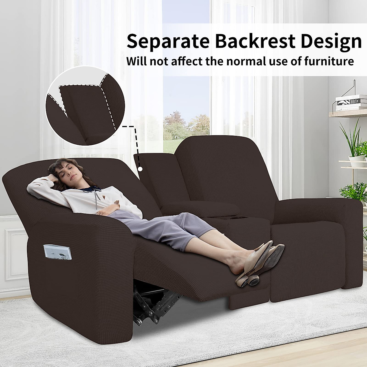 Easy-Going 1 Piece Stretch Reclining Loveseat with Middle Console Slipcover, 2 Seater Loveseat Recliner Cover with Holder and Storage, Recliner Couch Sofa Cover, Furniture Protector Chocolate