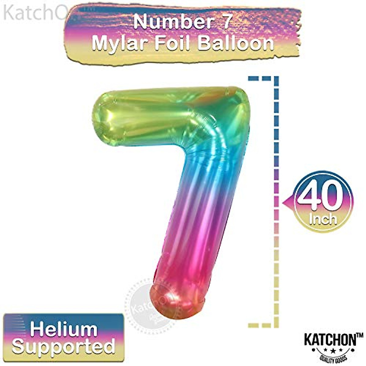 Giant Rainbow Number 7 Balloon - 40 Inch, Rainbow 7 Balloon Number | Jelly 7 Balloons for Birthday Girl | 7 Birthday Balloon, Seven Balloon | 7th Birthday Decorations for Girls | 7th Birthday Balloons