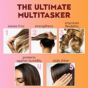 OGX Frizz-Free + Keratin Smoothing Oil Conditioner, 5 in 1, for Frizzy Hair, Shiny Hair, RED, 385 ml