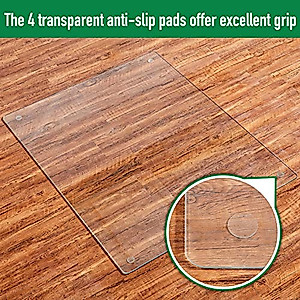 Tempered Glass Chair Mat, 36"×46“, 1/5 Inch Thick Office Chair Mat Carpet & Hardwood Floor, Chair Mats for Carpeted Floor, Chair Mat for Hardwood Floor, Desk Chair Mat, 4 Anti-Slip Pads
