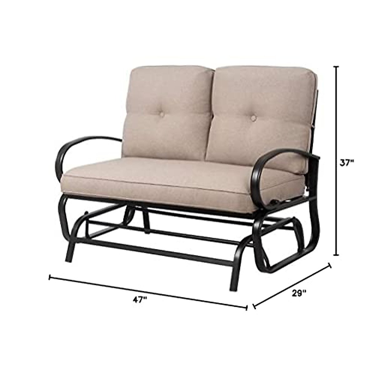 Shintenchi Outdoor Patio Metal Swing Glider Bench 2-Rocking chair Loveseat Wrought Iron Patio Furniture Steel Frame Chair Set with Cushion for Porch Balcony Garden,Beige