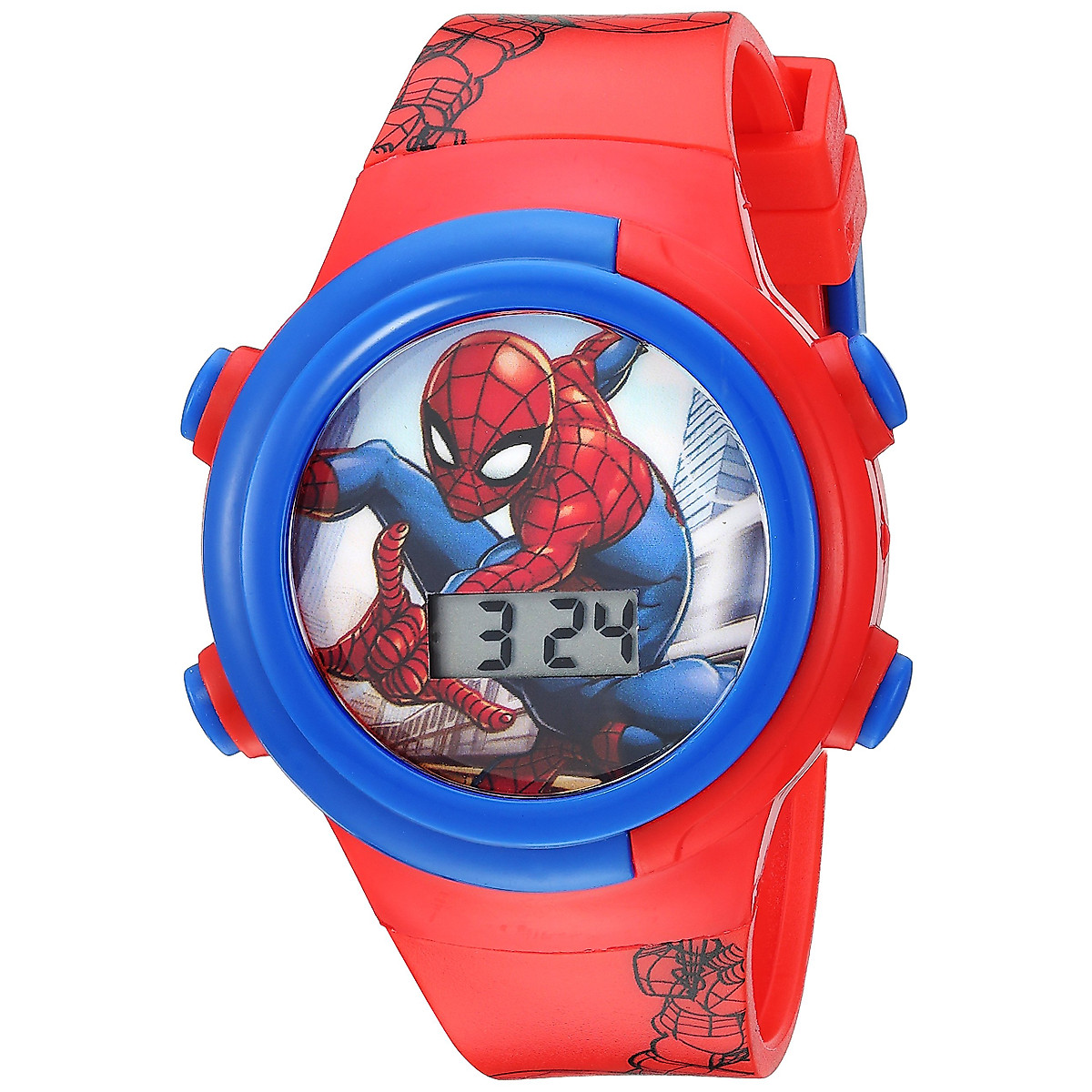 Accutime Kids Marvel Spider-Man Digital Quartz Plastic Watch for Boys & Girls with LCD Display, Blue/Red (Model: SPD4480)