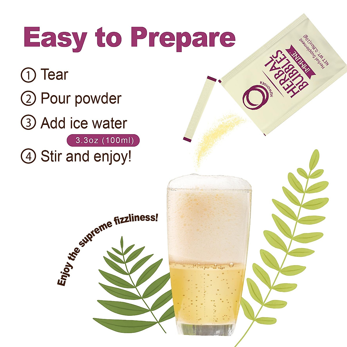 NuWonder Immunity Support Herbal Supplement made with Astragalus, Ginger, Jujube, Atractylodes, Natural Passion Fruit Flavor, Fizzy Bubbles, No Artificial Ingredients, Immune Booster Drink Mix 10packs