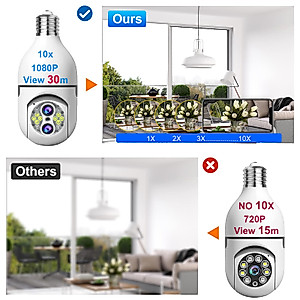 Light Bulb Security Camera, Upgrade 10X Digital Zoom Light Bulb Camera, WiFi Dual Lens Indoor Outdoor Light Socket Security Camera with APP/Color Night Vision/Motion Tracking/Two-Way Audio