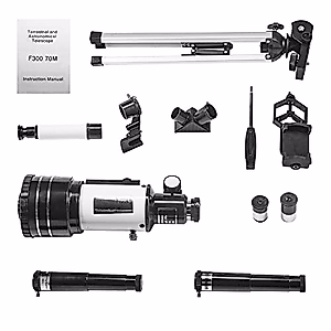 Jahy2Tech Telescope for Kids Adults Astronomy Beginners Professional Astronomical Refractor Telescope with 70mm Aperture and 300mm Focal Length,Adjustable Tripod Stand,Mobile Phone Holder(White)