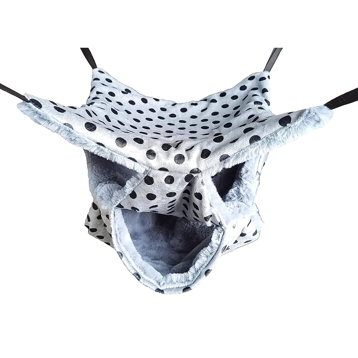 WOWOWMEOW Small Animals Plush Hammock Rat Ferret Triple Bunkbed Hammocks Cage Hanging Warm Hideout for Sugar Glider Squirrel (Small, Dots-Grey)