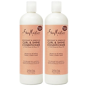 SheaMoisture Hair Conditioner Curly Hair Products, Coconut & Hibiscus Curl & Shine Conditioner, Shea Butter, Coconut Oil, Vitamin E & Neem Oil, Frizz Control, Family Size (2-Pack, 16 Fl Oz Ea)