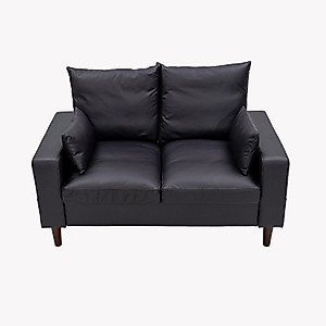 Panana Small Modern Loveseat Couch Sofa Upholstered Faux Leather 2-Seat Sofa Couch Love Seats Furniture for Small Space,Living Room,Studio,Apartment with 2 Pillows,Black