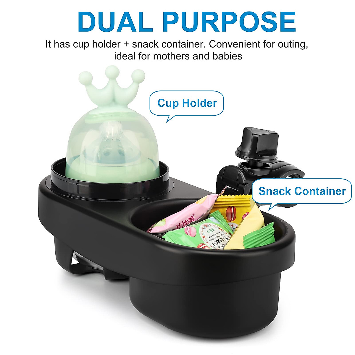 Accmor 2 in 1 Stroller Cup Holder with Snack Tray, Universal Stroller Tray Snack Catcher Drinks Holder, Stroller Snack Tray Ideal for Mom and Baby