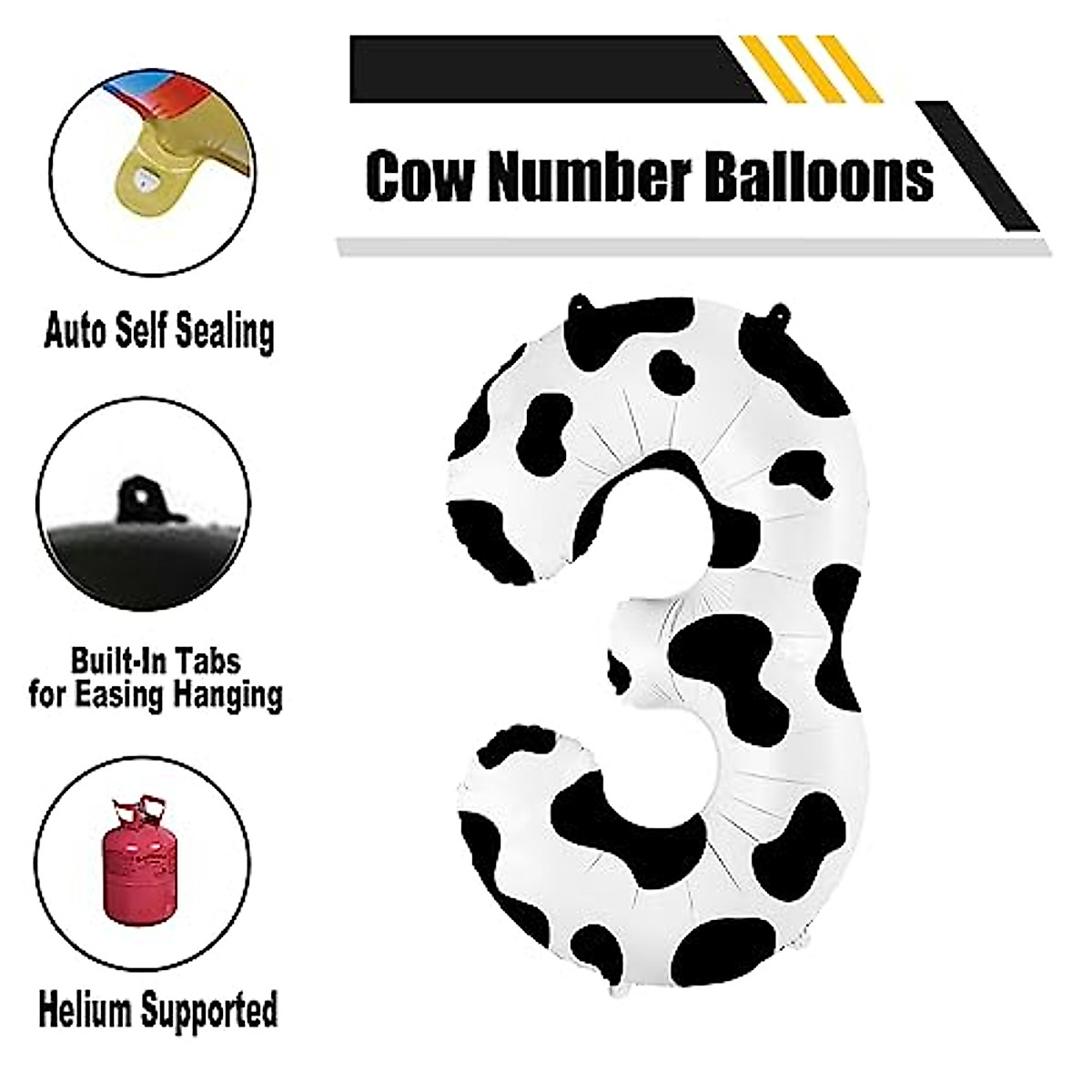40 Inch Cow Print Number 3 Balloon for Cowgirl Cowboy Birthday Party Decorations Western Party Decorations Farm Party Decorations