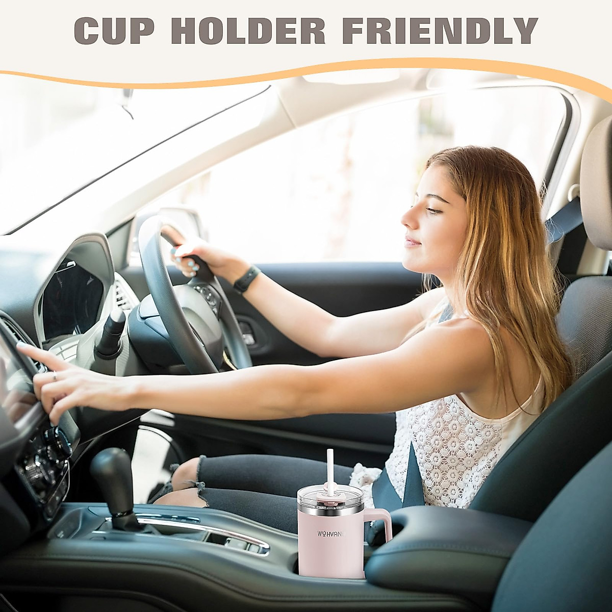 WYHVAND 40 oz Tumbler with Handle, Stainless Steel Insulated Tumbler with Lid and Straw Keeps Drinks Cold and Hot, The Best Birthday Gifts for Family, Friends -Rose Quart