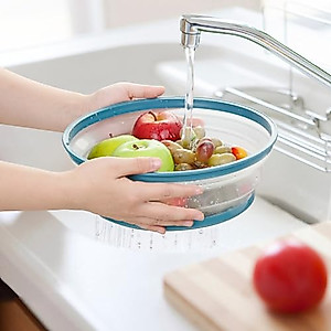 2 in 1,WENWELL Microwave Splatter Cover for Food & Mat, Vented Collapsible Kitchen dish bowl Plate lid Can be Hung, Easy to Shake Hands,Drainer Basket,BPA-Free Silicone & Plastic
