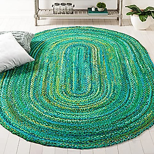 Safavieh Braided Collection Area Rug - 4' x 6' Oval, Green, Handmade Country Cottage Reversible Cotton, Ideal for High Traffic Areas in Living Room, Bedroom (BRD452Y)