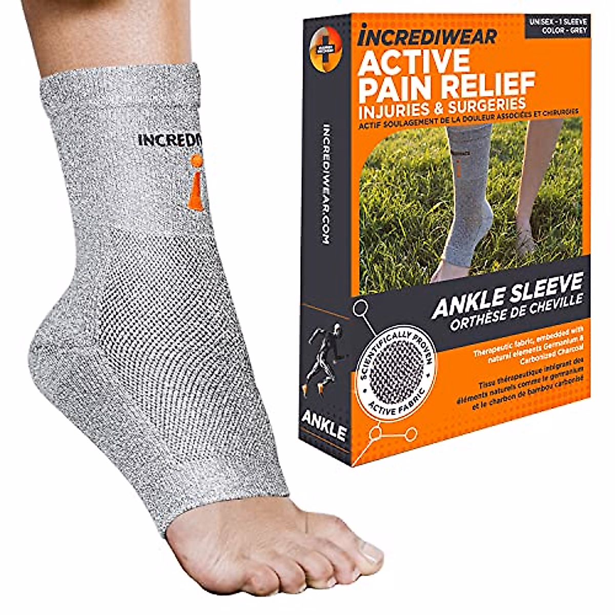 Incrediwear Radical Pain Relief For Aches & Injuries Ankle Brace, Grey, S/M