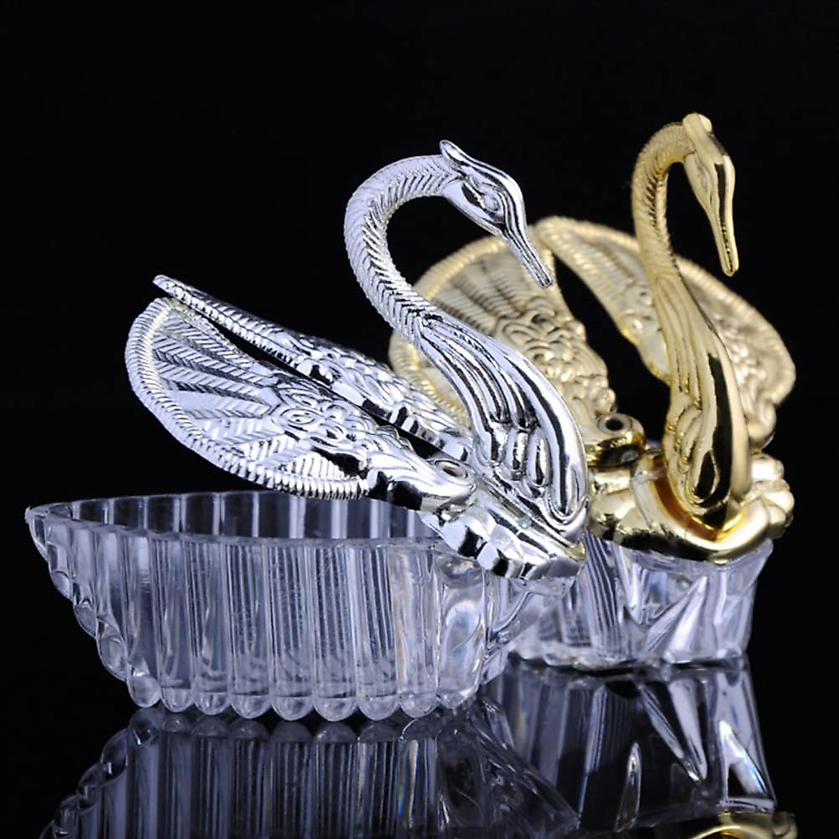 24Pcs Wedding Candy Boxes Swan Shaped Candy Containers Packing Boxes Ornament Fillable Pouch Party Favors for Wedding Bridal Shower Party Supplies Silver