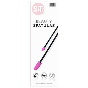 S&T INC. Makeup Spatula, Large and Mini Silicone Spatula Set for Cosmetics, Shampoo, Hair Care, and Skin Care Products, 2 Piece Set, Black/Pink