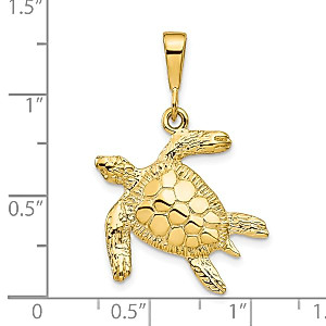 IceCarats 10K Yellow Gold Sea Turtle Necklace Charm Pendant 32mm x 21mm Only