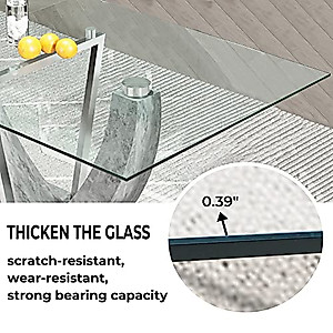 67" Rectangular Glass Dining Table - Tempered Glass Kitchen Table - Big Modern Glass Dining Room Table for 6-8 Person,Modern Clear Dining Glass Top Thick 0.39" for Living Room & Kitchen