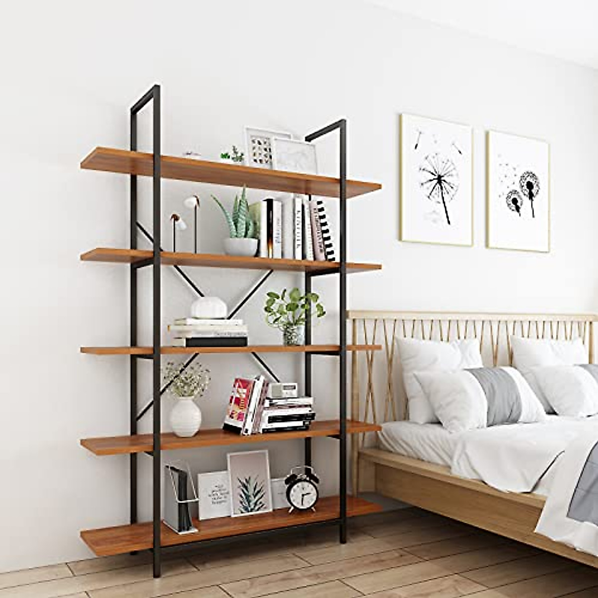 Himimi 5 Tier Bookshelf, Open Vintage Industrial Style Bookshelves and Bookcase, Etagere Bookcase with Metal Frame for Home and Office Organizer