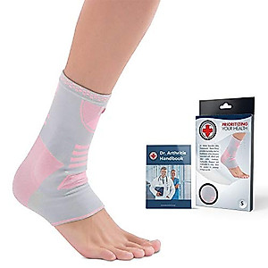 Doctor Developed Ankle Brace/Compression Sleeve/Ankle Support - & Doctor Written Handbook - Protector/Guard with Silicon Gel Pad for Foot Support [Single] (Pink/Grey, M)