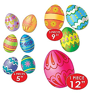 PMU Beistle 10 Piece Assorted Sizes Easter Egg Cut Outs for Springtime Party Decorations, One, Multicolored