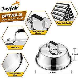 Cheese Melting Dome & Burger Press Kit, Joyfair 9 inch Basting Cover with Cast Iron Grill Press for Outdoor Griddle BBQ, Flat Top Teppanyaki Grilling & Steaming Heavy Duty & Dishwasher Safe