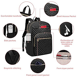 CAFELE Laptop Backpack 17.3 Inch Stylish Daypack with USB Port, Water-repellent College Bookbag,Large Bagpack for Travel/Business/Women/Quilted Black